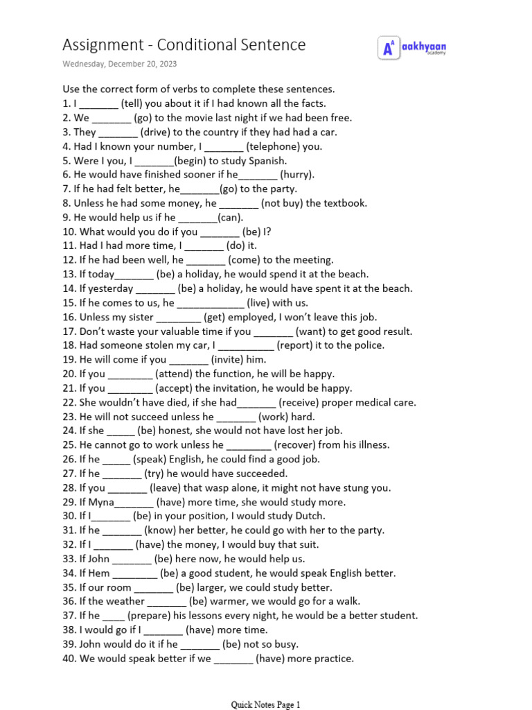 Assignment Conditional Sentences | PDF