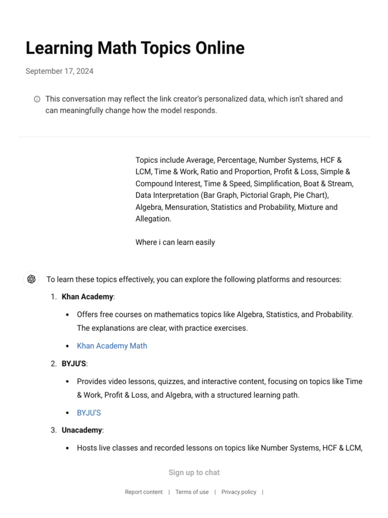 Learning Math Topics Online PDF
