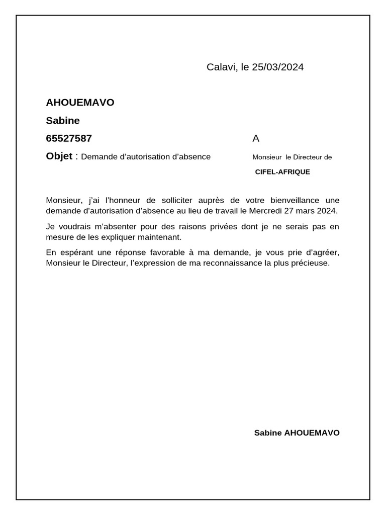 Demande D'autorisation D'absence | PDF