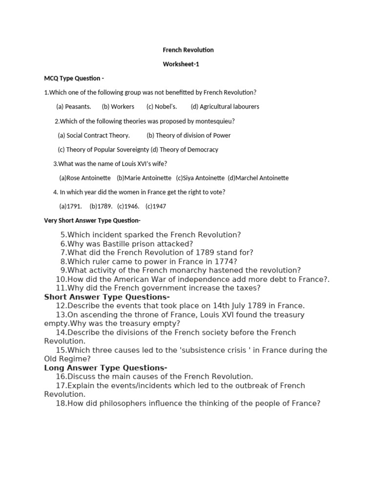 Worksheet FRENCH REVOLUTION. | PDF