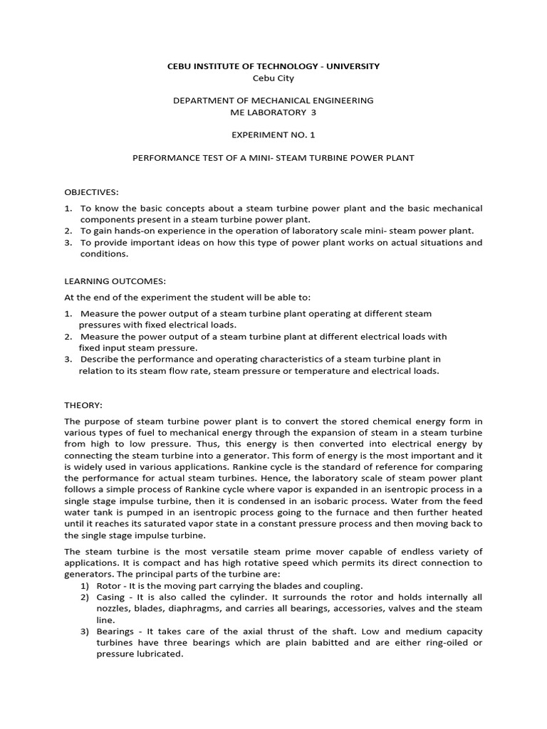 Lab 3 - Me Lab3 Expt 1 Steam Plant A Final | PDF