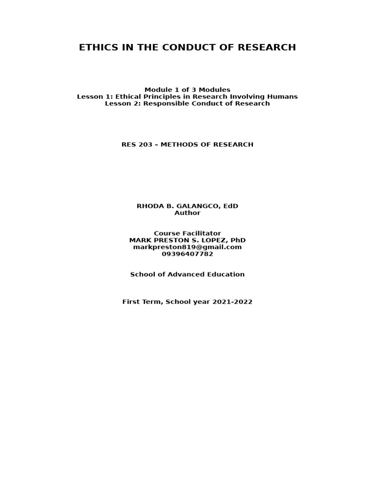 Research Ethics Matter For Scientific Integrity | PDF