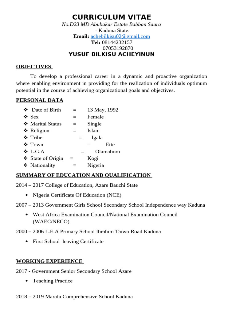 Yusuf Bilkisu Acheyinun | PDF