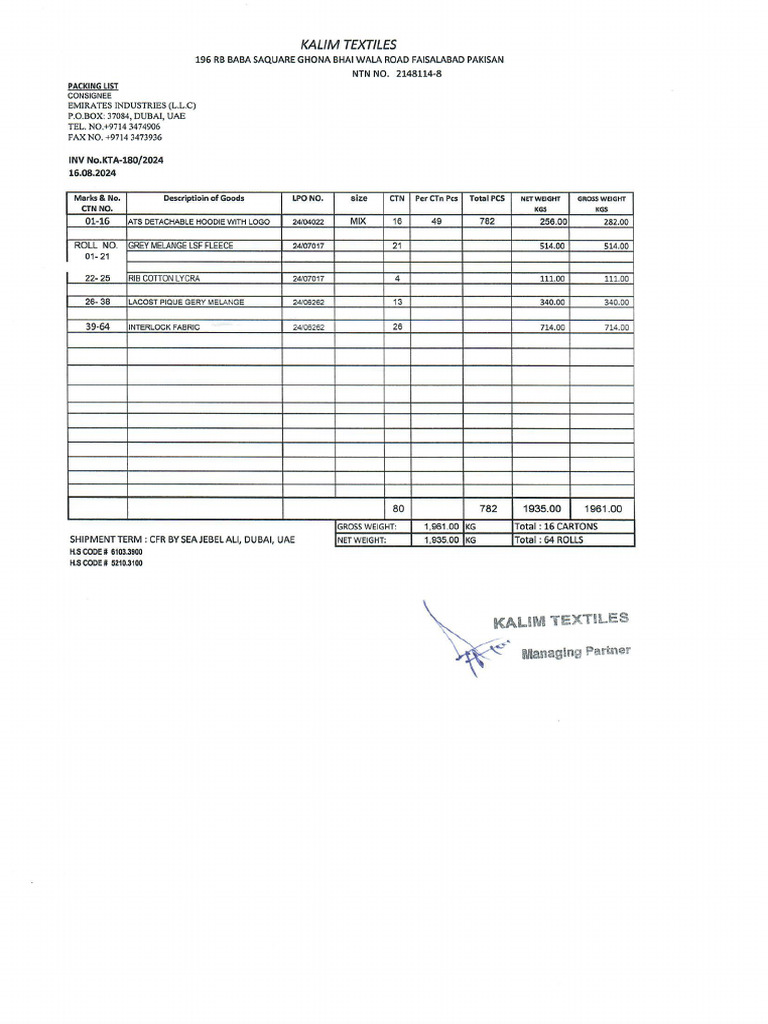 180 Packing List | PDF