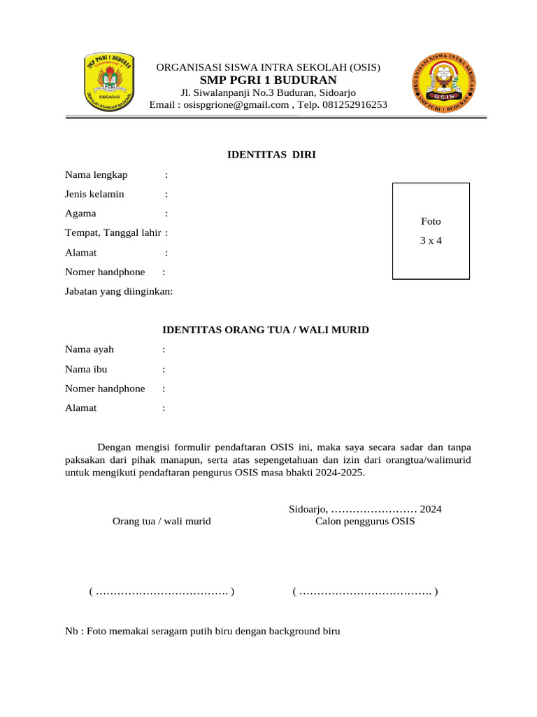 Formulir Osis 2024 | PDF