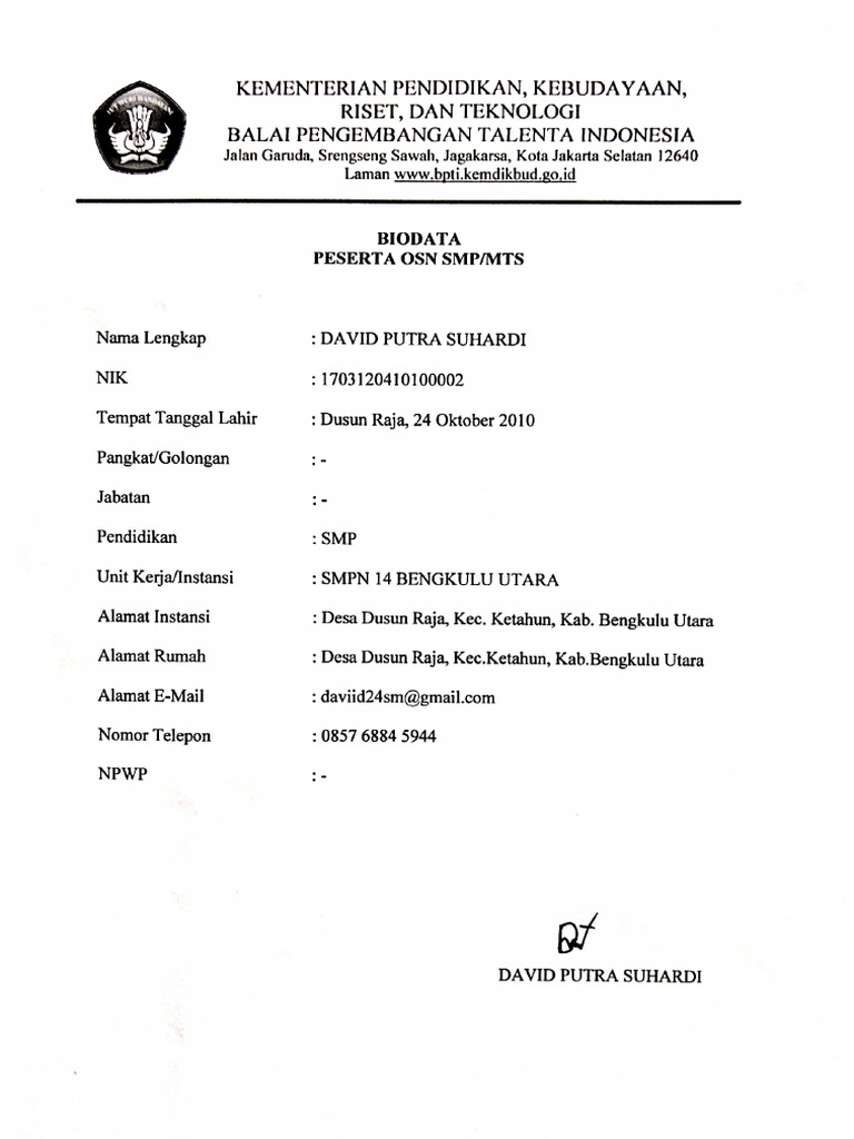 Biodata David Osn | PDF