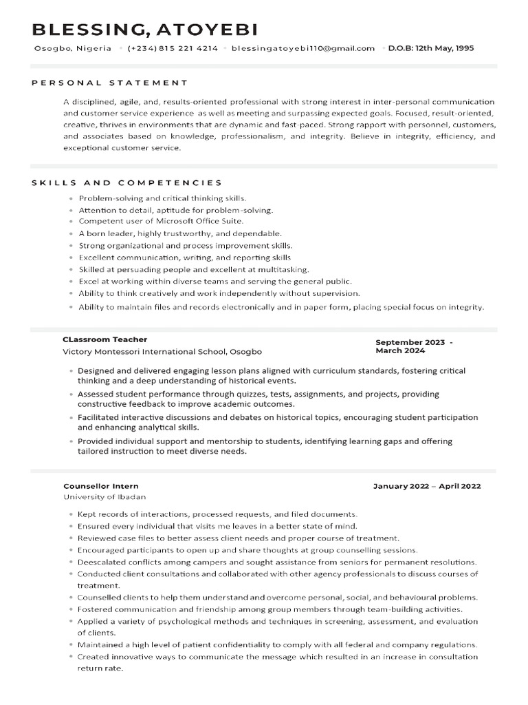 Blessing Atoyebi CV | PDF