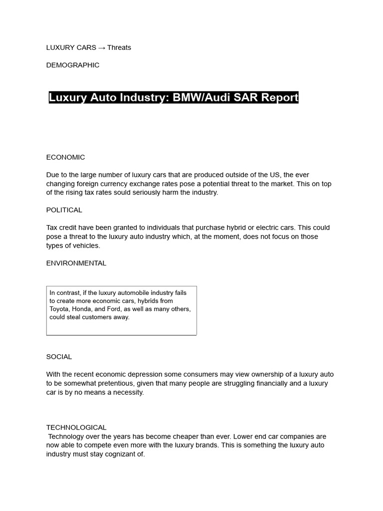SWOT NOTES For BMW Class Research | PDF | Car | Hybrid Electric Vehicle