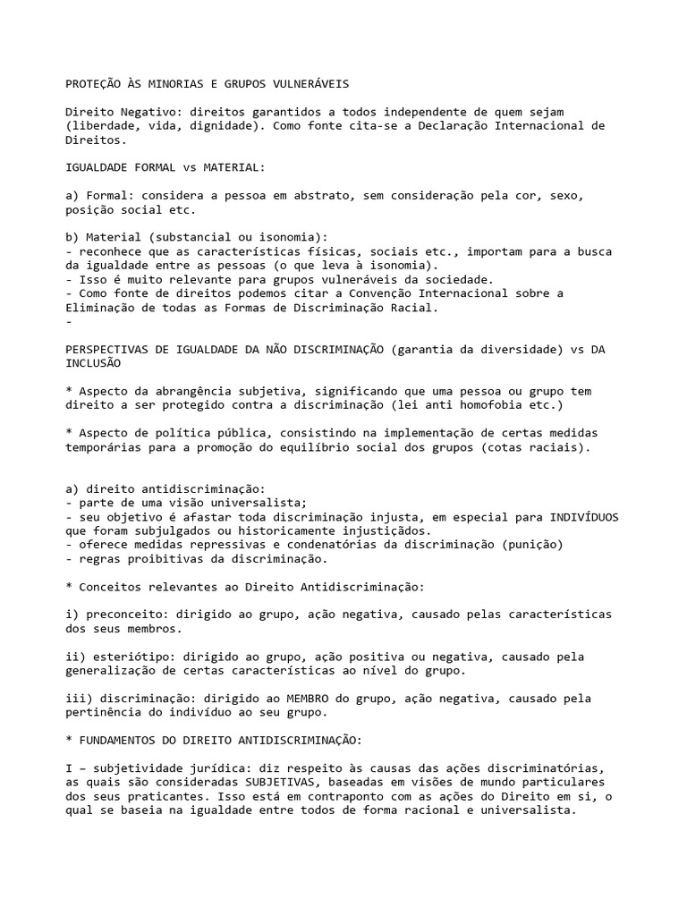 Proteção Às Minorias e Grupos Vulne | PDF