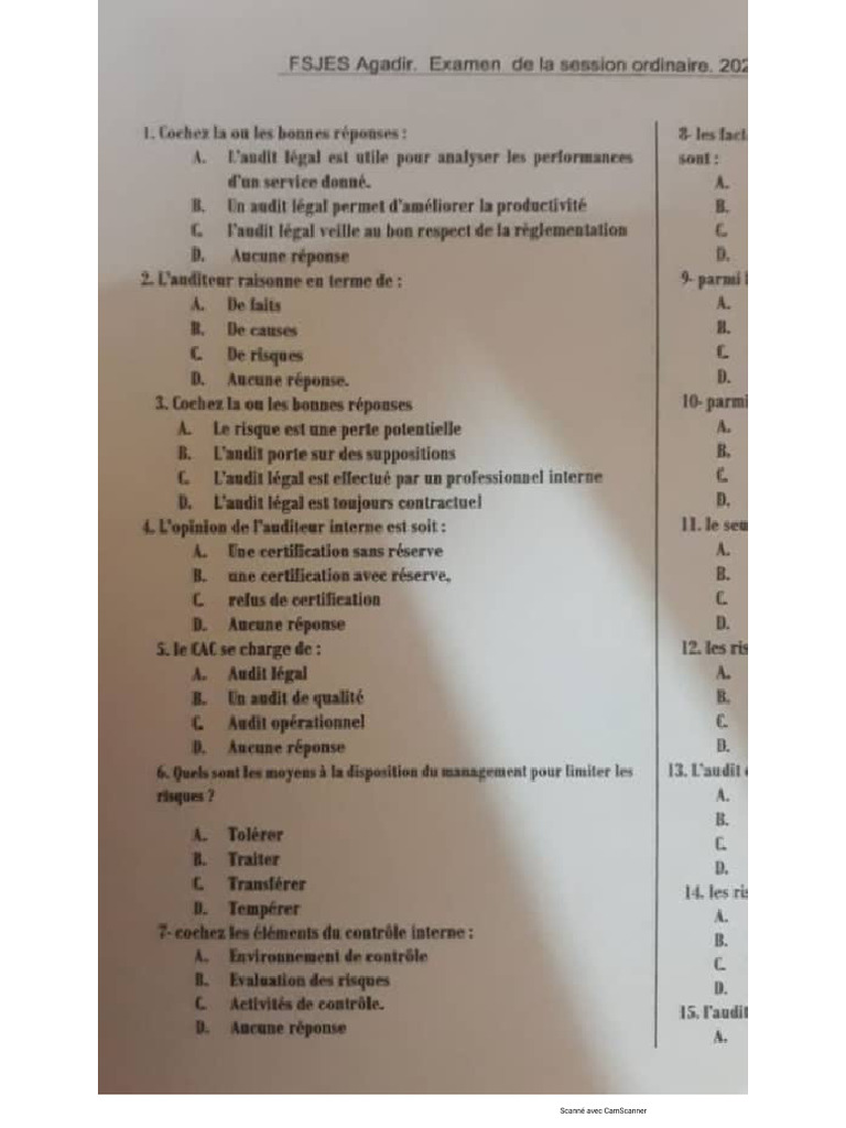 La Correction de L'examen D'audit Ajerame | PDF