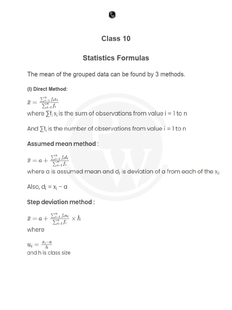 Statistics Formulas Pdf