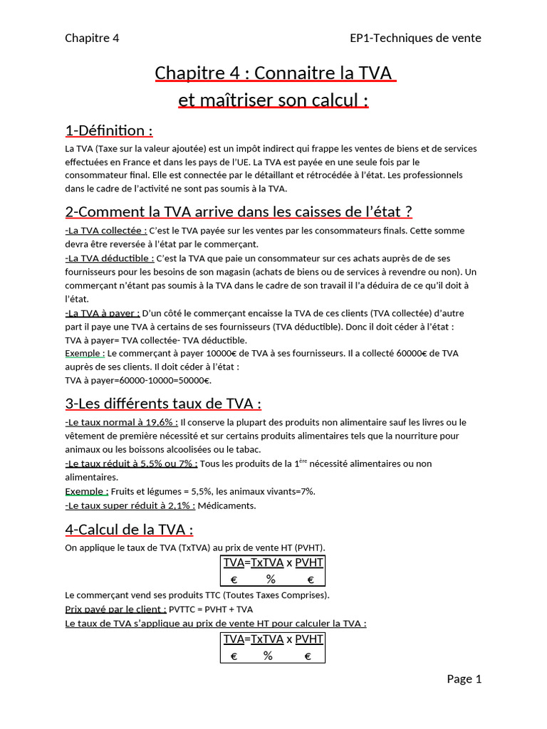 Chapitre_4_-_Connaitre_la_TVA_et_maîtriser_son_calcul. | PDF