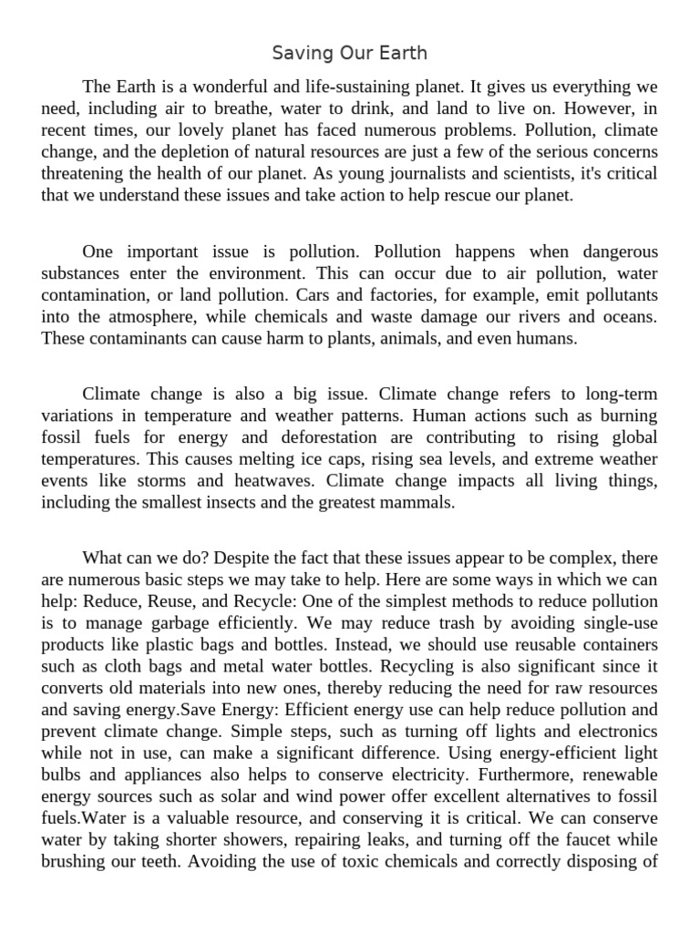 Saving Our Earth | PDF