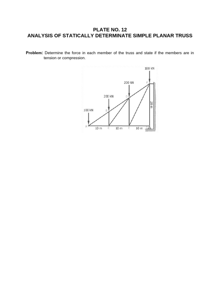 TLA12P (CO1) Plate No. 12 Analysis of Statically Determinate Simple ... TLA12P (CO1) Plate No. 12 Analysis of Statically Determinate Simple ...