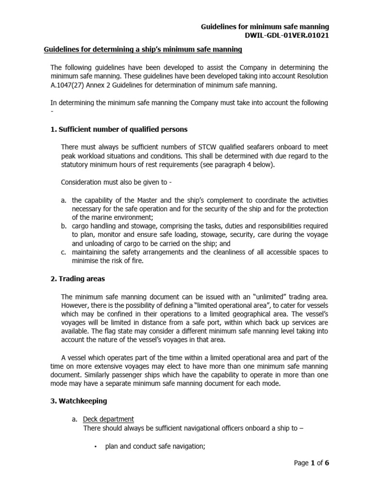 Guidelines For Determining A Ship Manning | PDF | Sea Captain | Ships