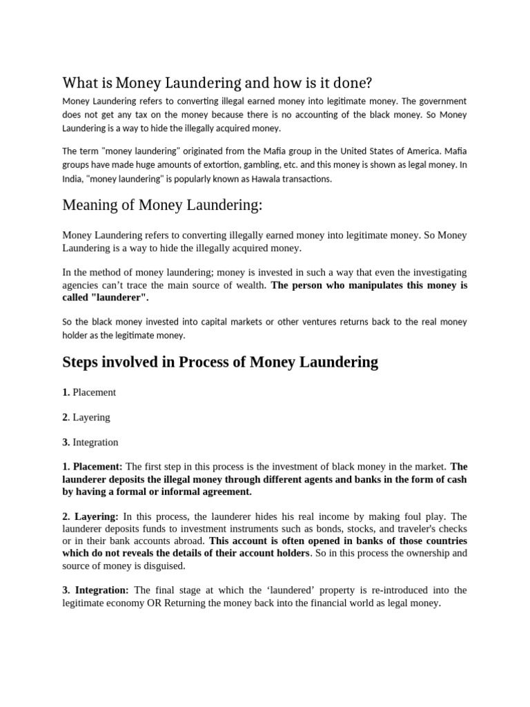 What Is Money Laundering and How Is It Done | PDF