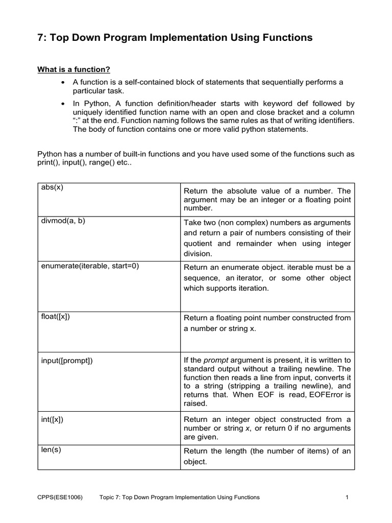 Chapter 7 Program Inplementation Using Functions | PDF