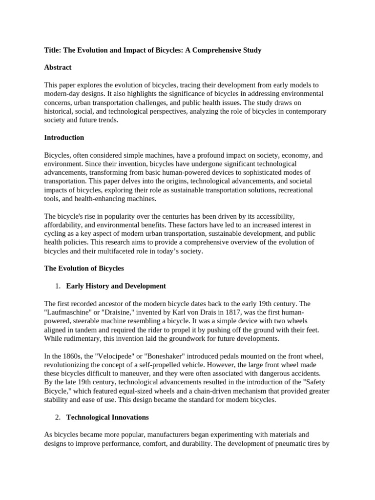 The Evolution and Impact of Bicycles - A Comprehensive Study | PDF