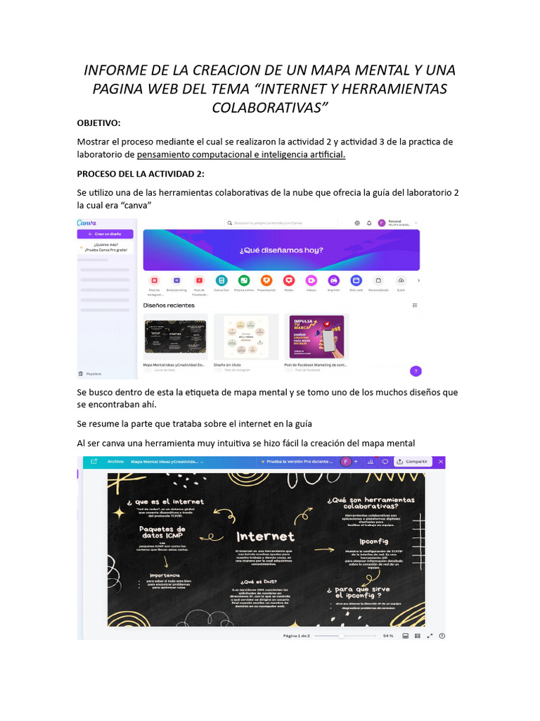Informe de La Creacion de Un Mapa Mental y Una Pagina Web Del Tema | PDF