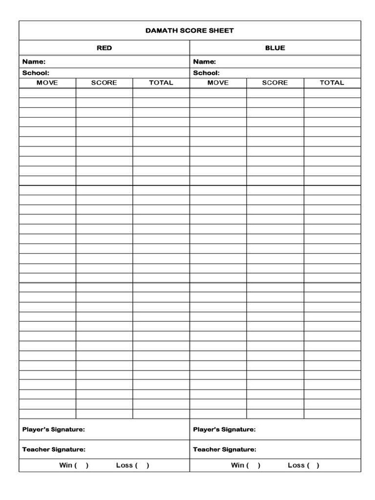 Score Sheets Damath | PDF