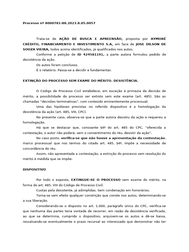 DesistÃ Ncia Modelo | PDF