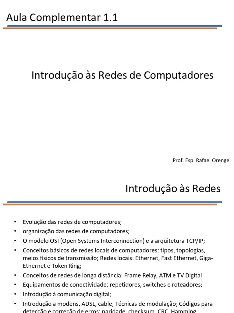 Aula 1.1 - Complementar - Introducao Redes de Computadores | PDF