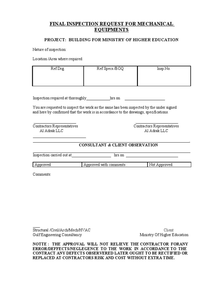 Mechanical Inspection Request Form | PDF