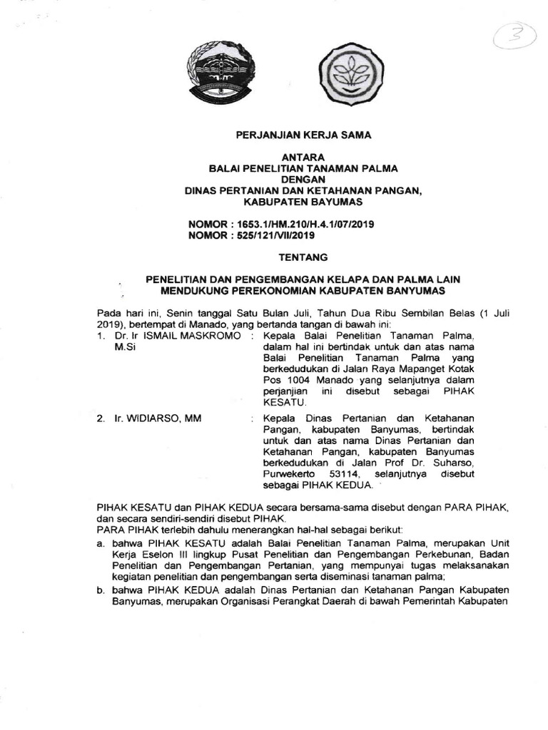 Mou DG BALITPALMA Tahun 2019 | PDF