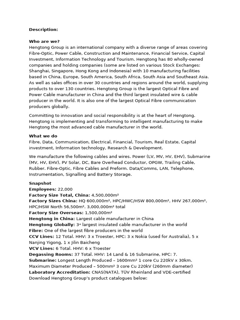 Hengtong | PDF | Optical Fiber | Business