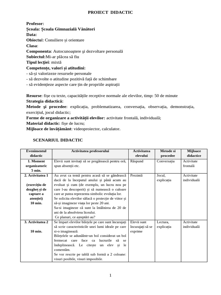 23 Proiect Didactic Dirigentie | PDF