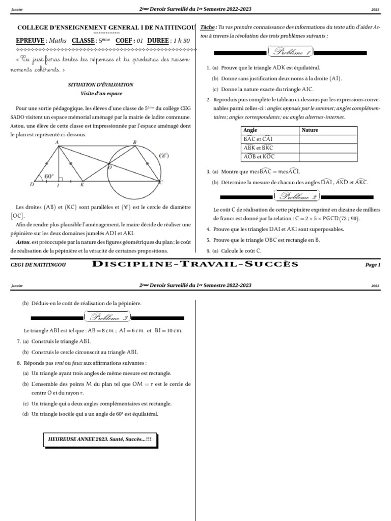 Problème 1: Maths 01 1 H 30 | PDF