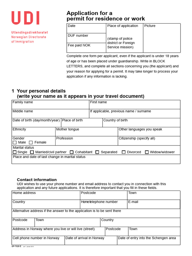 Application - For A Permit For Residence or Work Gp7028 | PDF