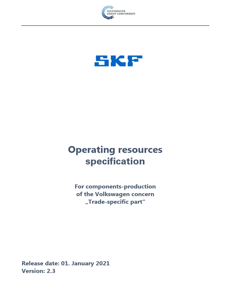 Operating Resources Specification For Components-Production of The Volkswagen Concern Trade ...