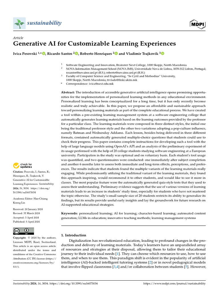 Generative AI For Customizable Learning Experiences | PDF