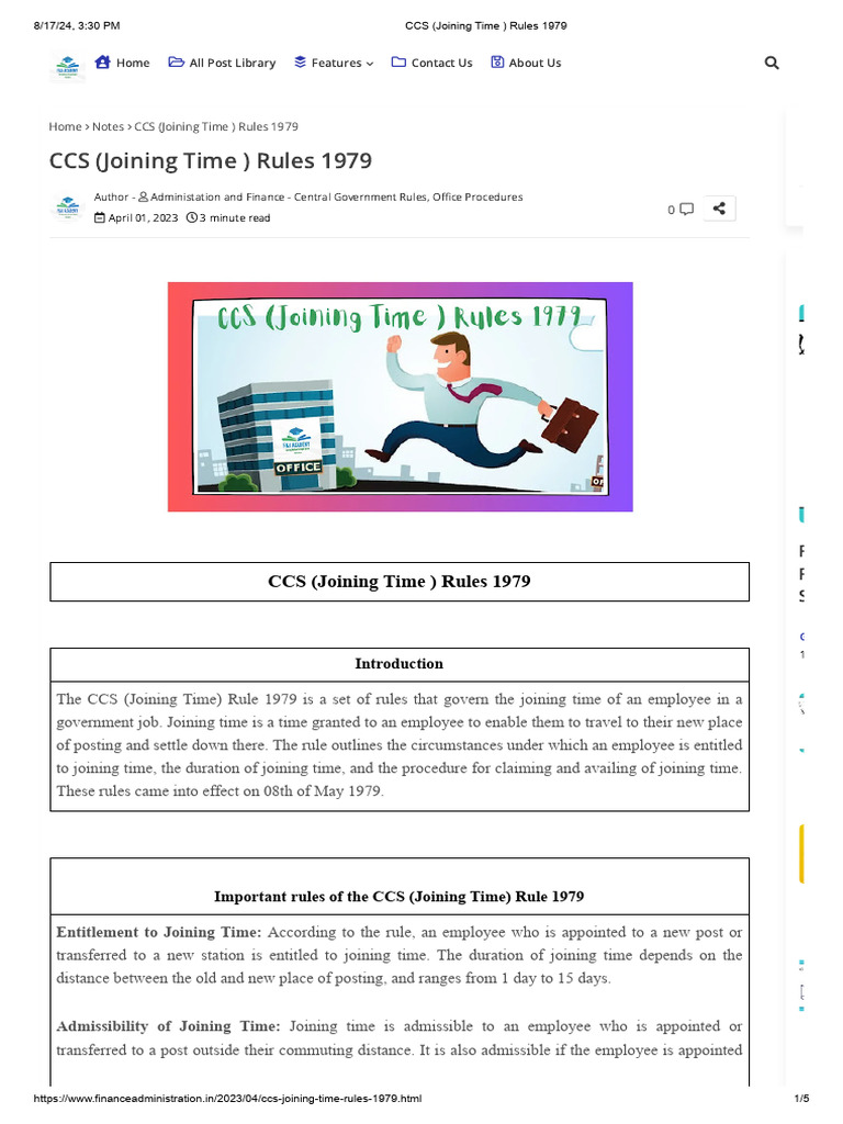 CCS (Joining Time) Rules 1979 | PDF