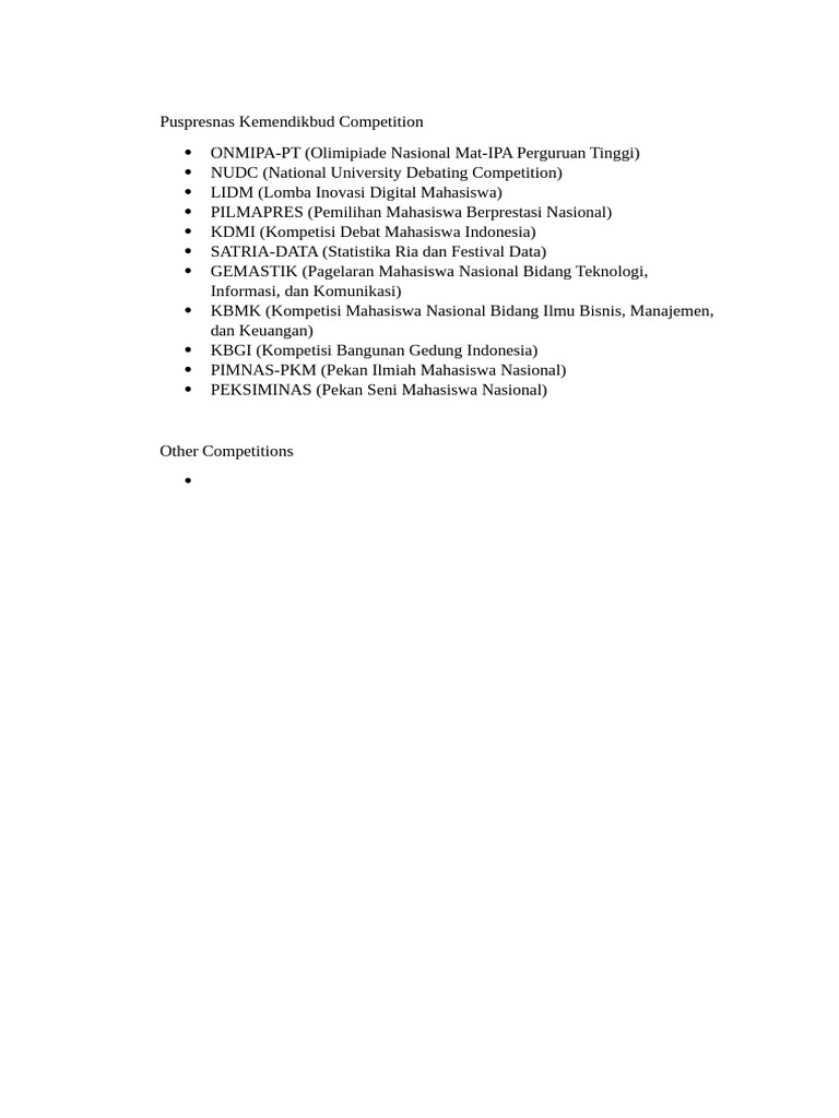 Competitions List | PDF