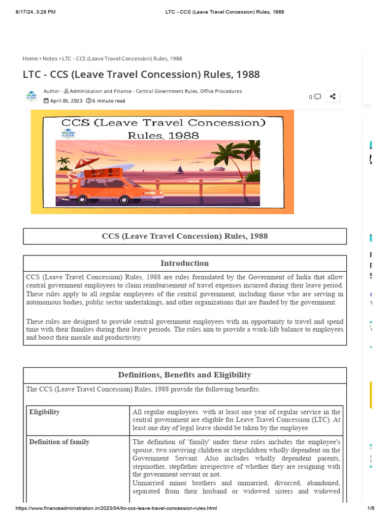 LTC - CCS (Leave Travel Concession) Rules, 1988 | PDF
