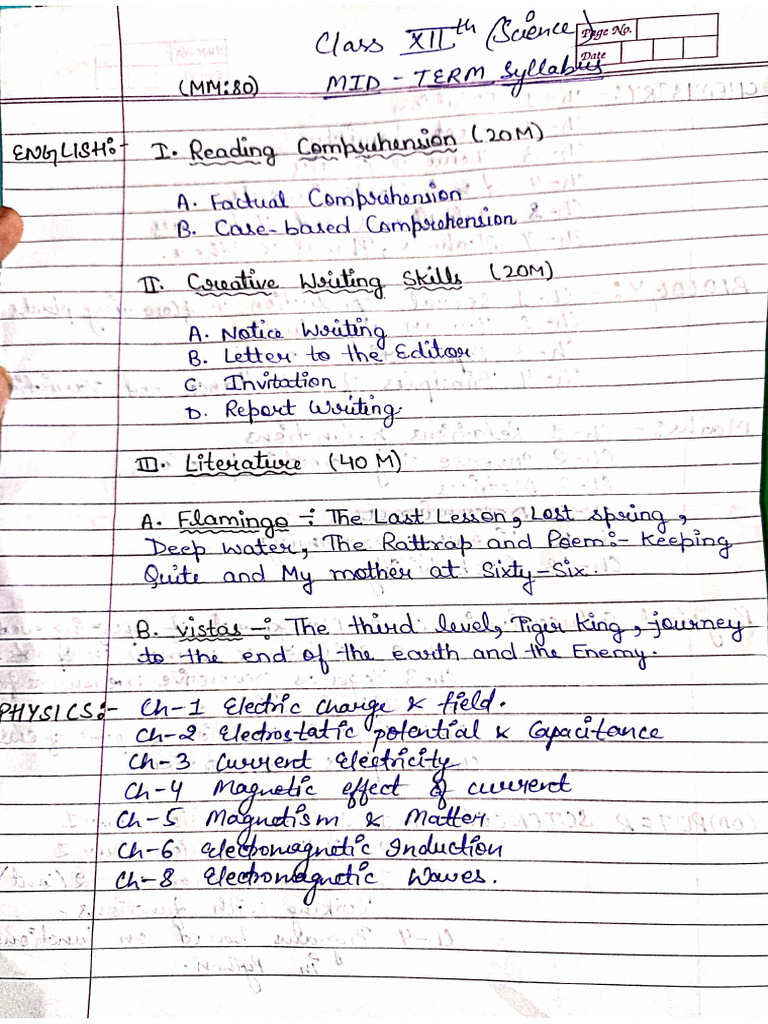 Half Yearly Syllabus Xii Sci | PDF