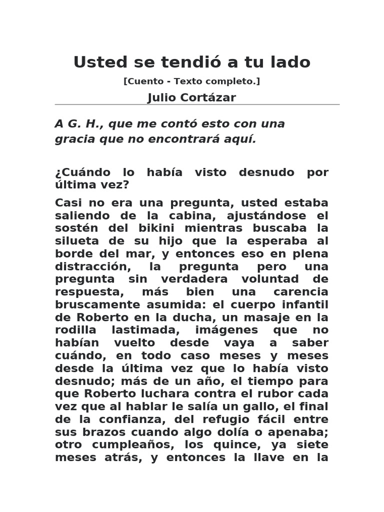 CORTAZAR - Usted Se Tendió A Tu Lado | PDF