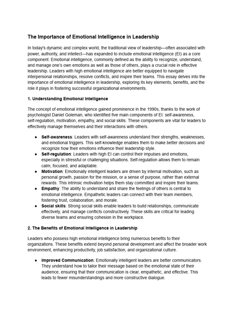 Emotional Intelligence in Leadership | PDF | Emotional Intelligence ...