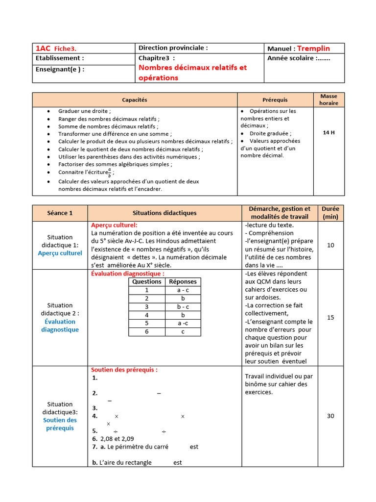 11Nombres-Decimaux-Relatifs-Fiches-pedagogiques-Maths-1AC-PDF-1 | PDF