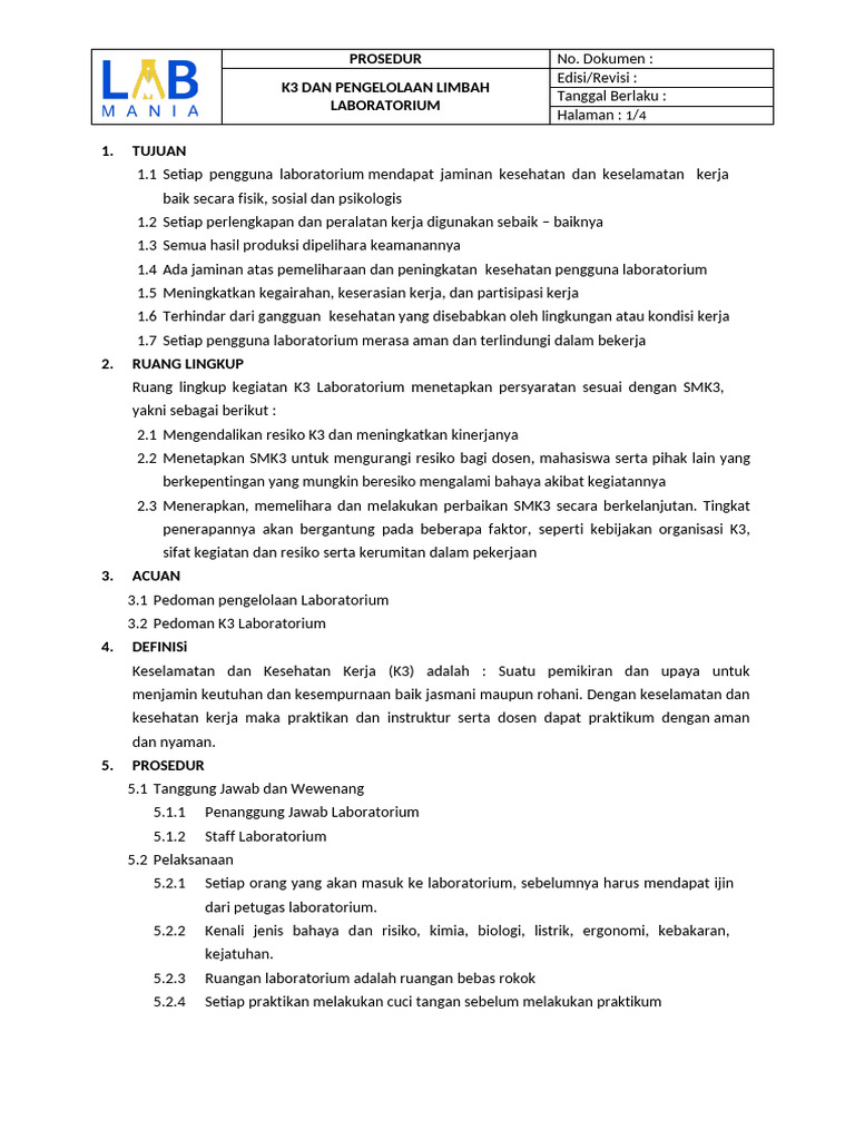 Prosedur K3 Lab (1)-Edit | PDF