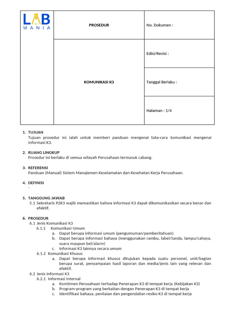 P-SOP-K3-004 Prosedur Komunikasi K3 (1) - Edit | PDF