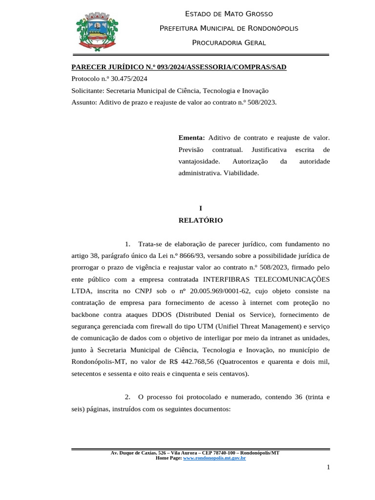 PARECER JURÍDICO 93.2024 - Aditivo de Prazo C 508.2023 - Interfibras ...