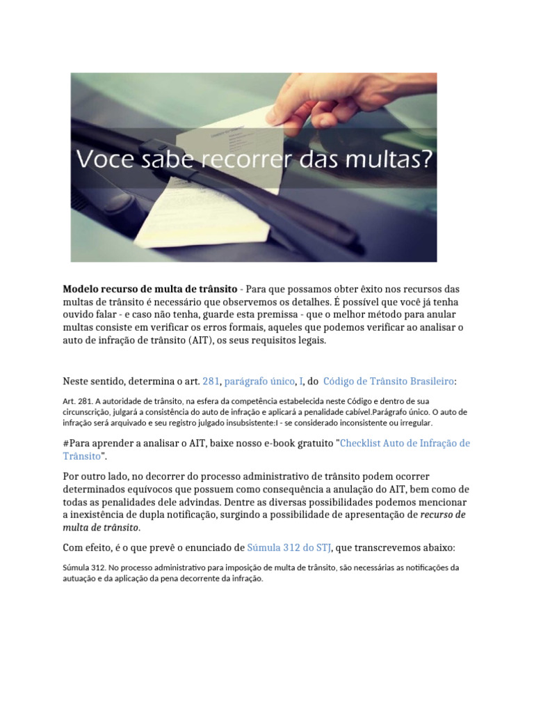 Modelo Recurso de Multa de Transito | PDF
