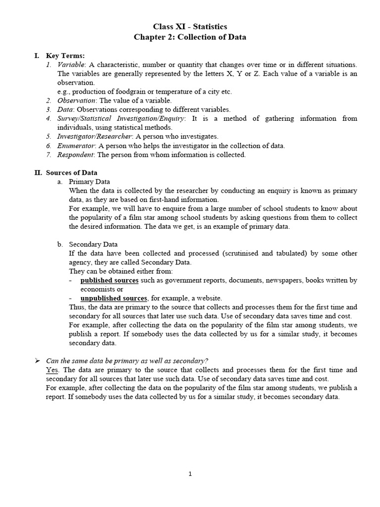 Ch.2 Collection of Data Statistics XI | PDF