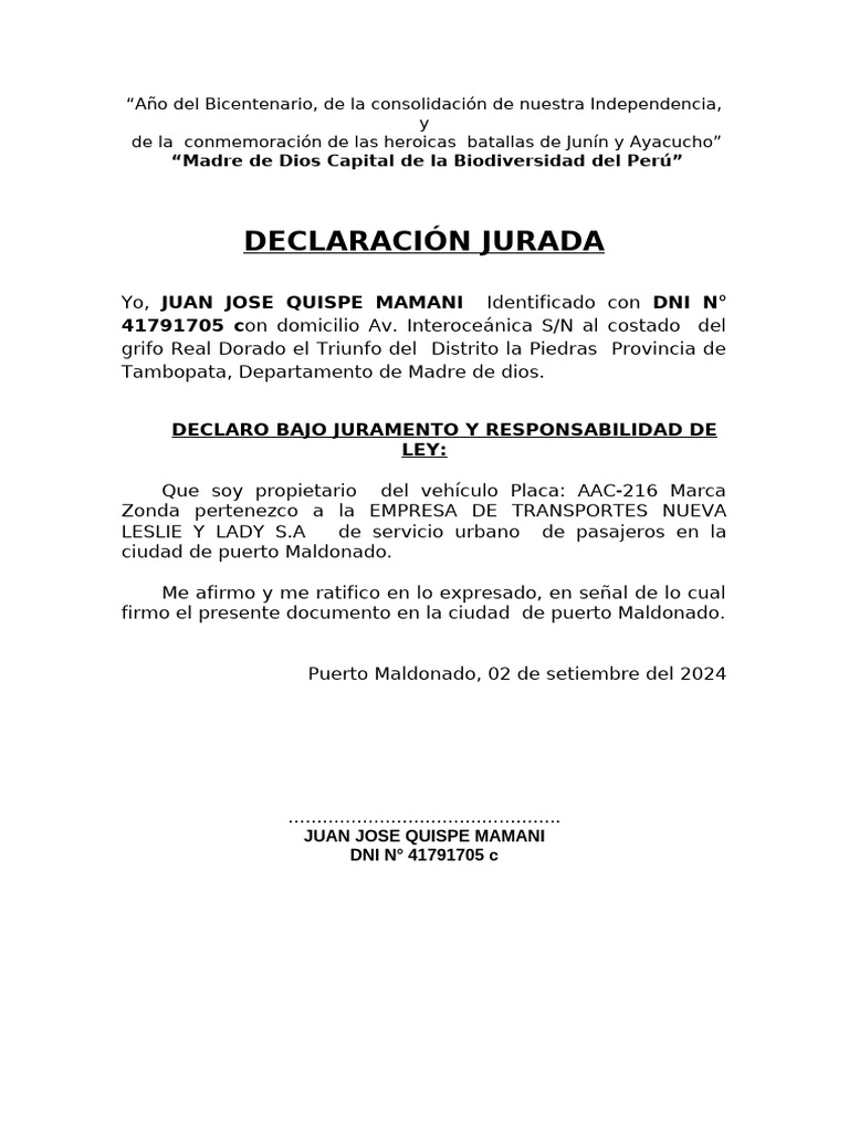 Declaración Jurada 20233 | PDF