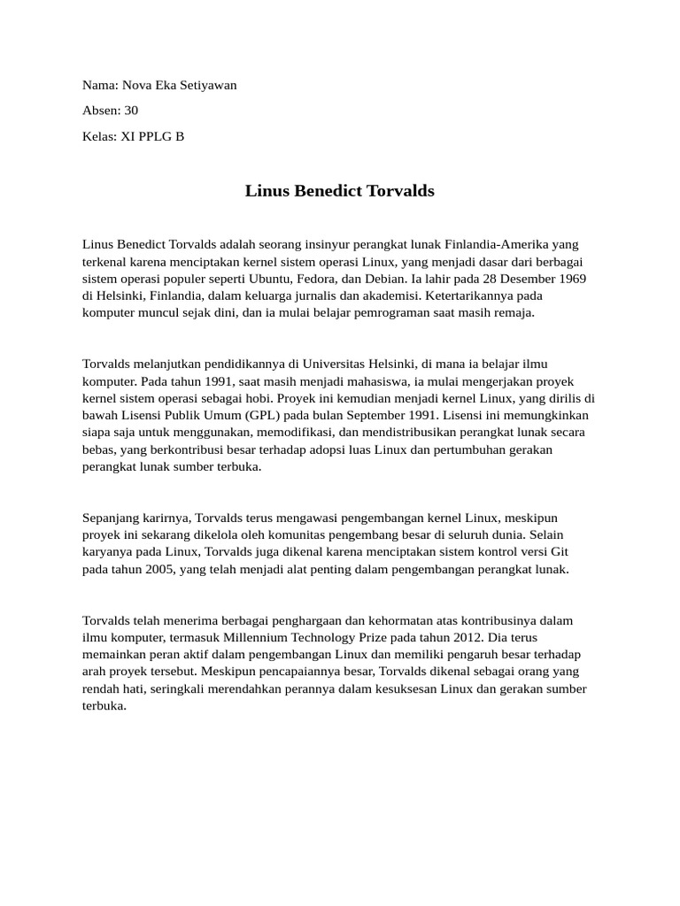 Biografi Linus Benedict Torvalds | PDF