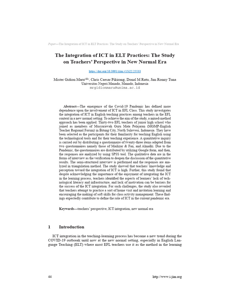 The Integration of ICT in ELT Practices | PDF