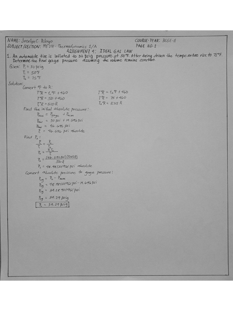 Pelayo Jocelyn (Assignment 4 - Ideal Gas Law) | PDF